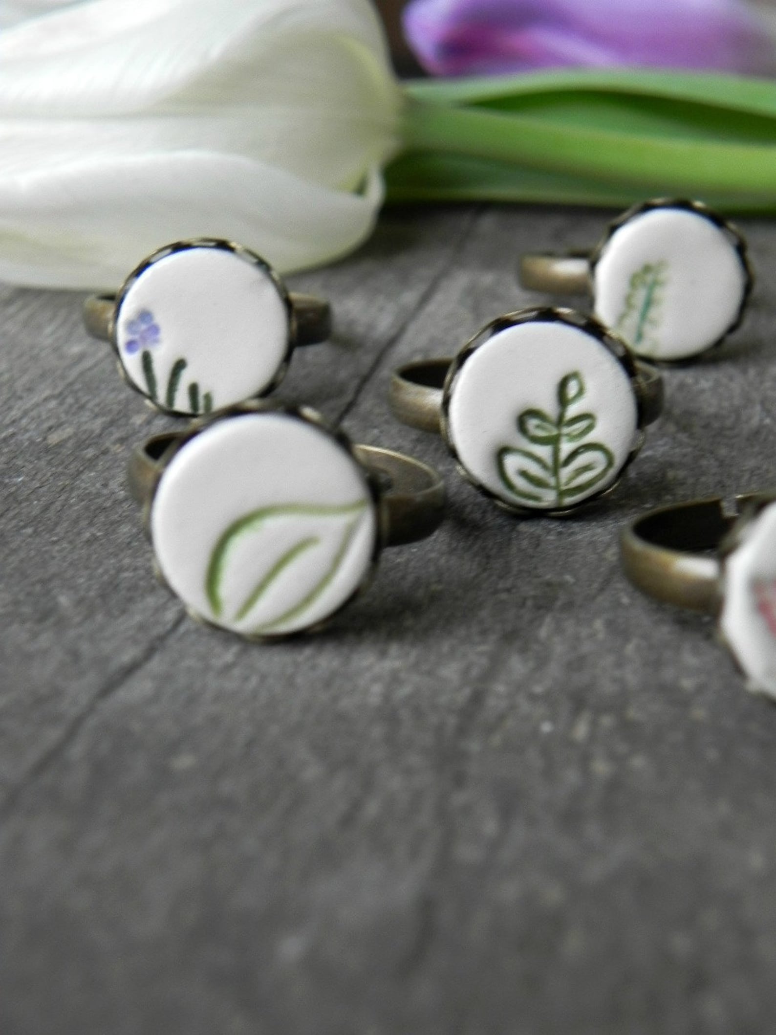 Leaf and Flowers Porcelain Ring Nature Lovers Ring Botanical | Etsy