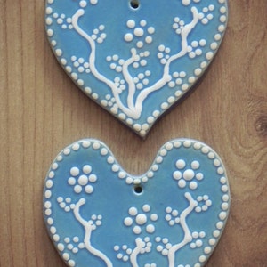Blue Heart Ceramic Valentines Day Hearts Set of 2 Ornaments Eco ...