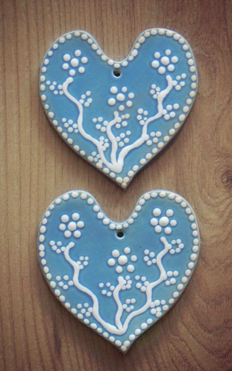 Blue Heart Ceramic Valentines Day Hearts Set of 2 Ornaments - Etsy