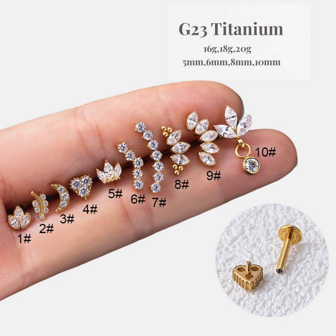 16G Internally Threaded Labret Threaded Flat Back Earring Tragus Stud ...
