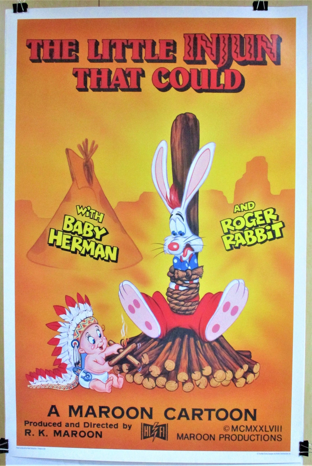 ROGER RABBIT in the Little Injun That Could, 1988 Original 27x40 ...