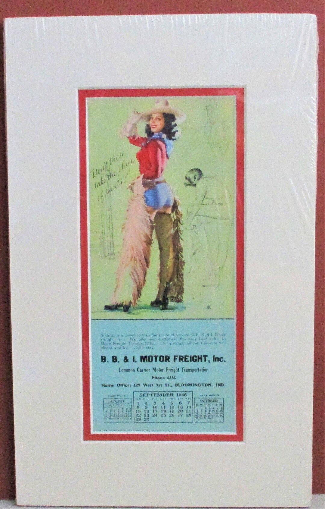 September 1946, Munson Pinup, Cowgirl in Wooly Chaps, Vintage Pin-up Calendar / Blotter ...