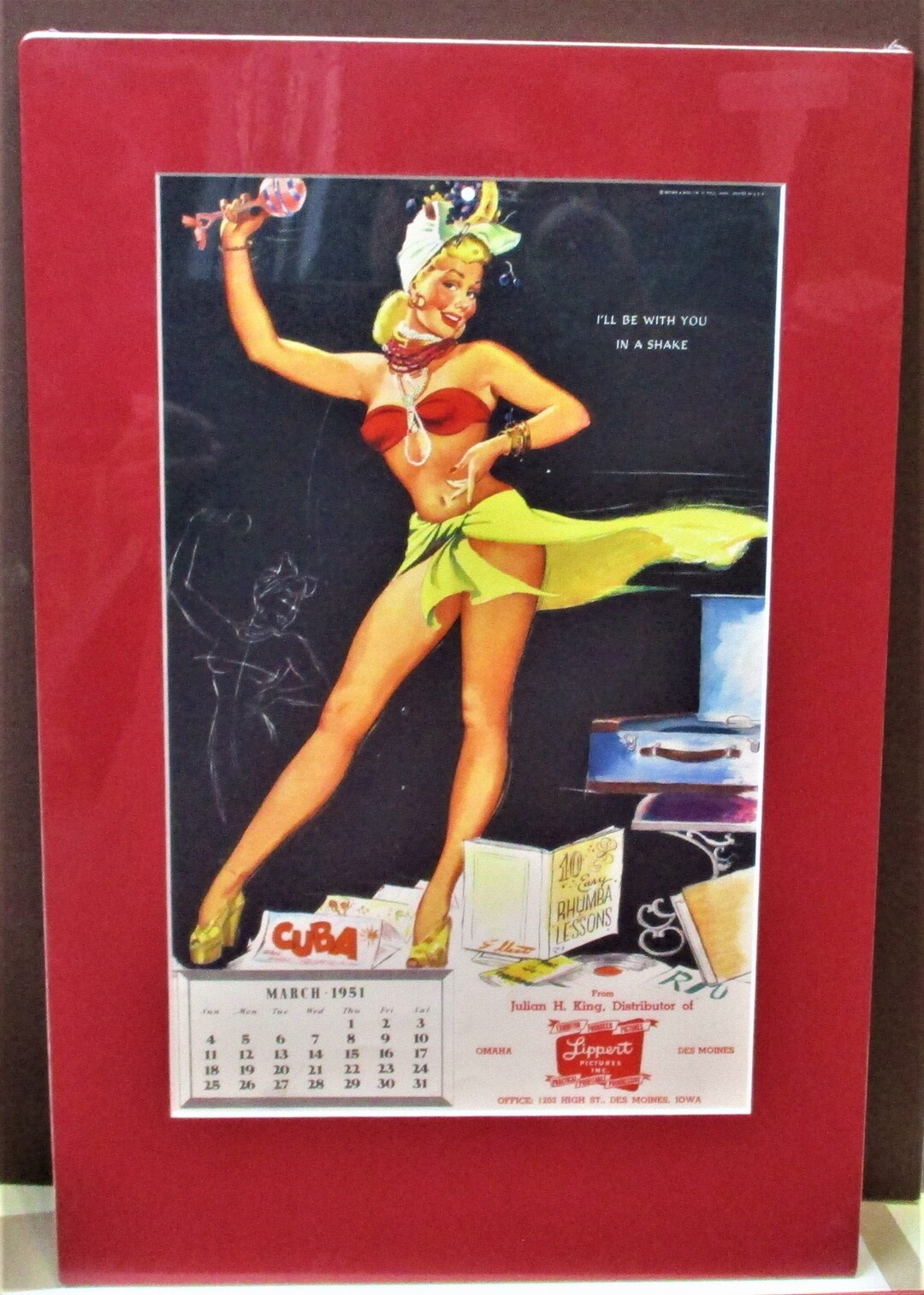 March 1951 Pin-up Page, Freeman Elliott Art, Artists' Sketch Pad Calendar Girl, Vintage Pinup ...
