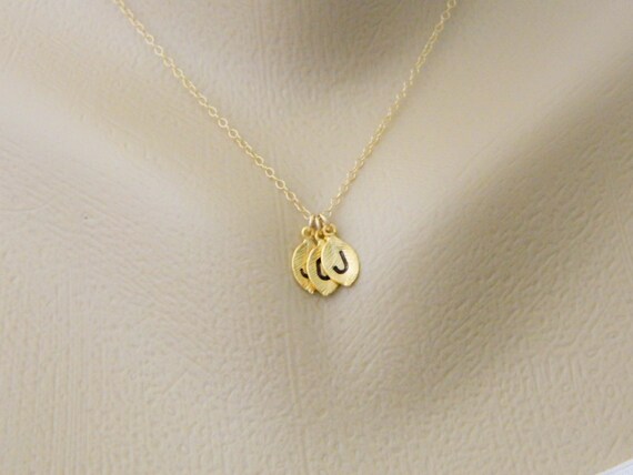 Initial Necklace Monogram NecklaceTiny Leaf Charm | Etsy