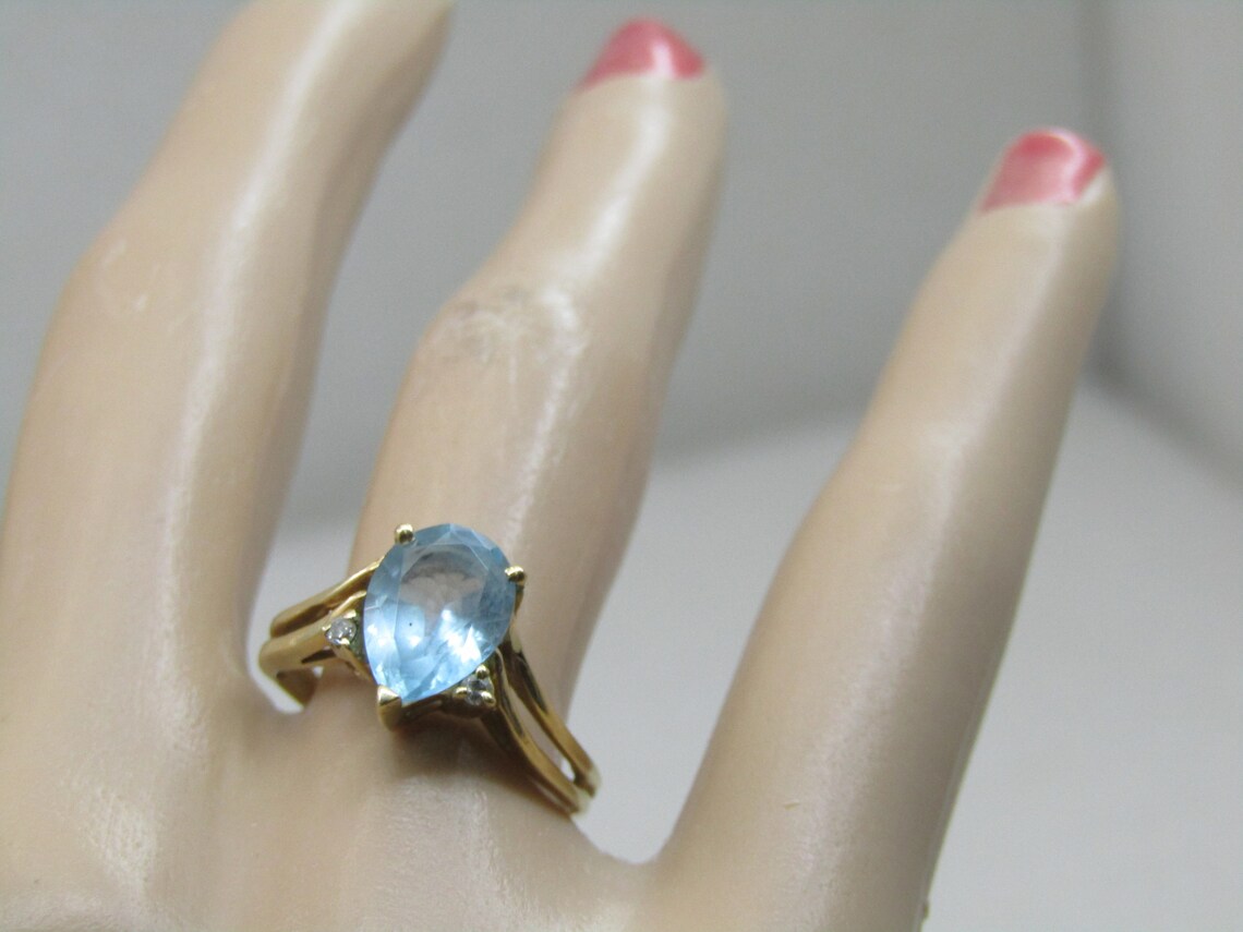 Vintage 10KT Dason Blue Topaz Diamond Ring Sz. 7. Appx. - Etsy