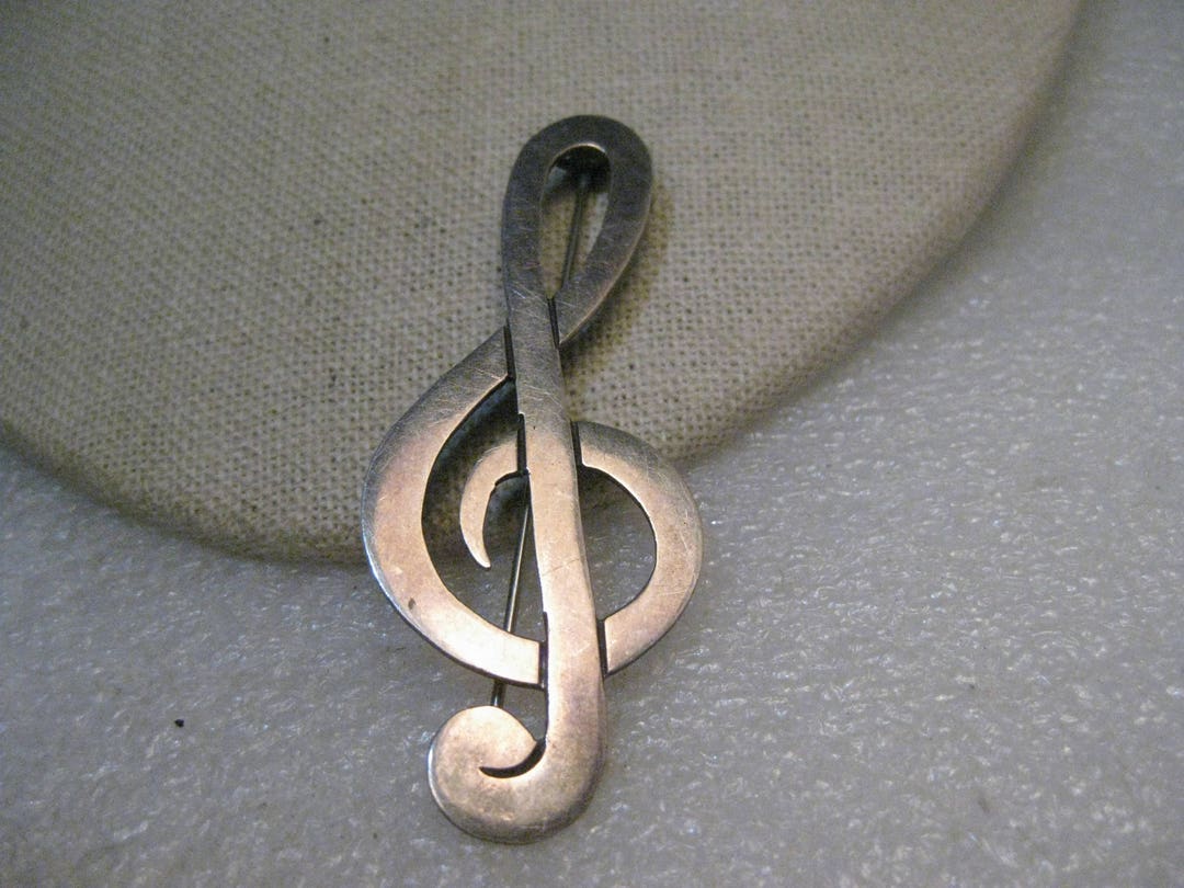 Vintage Sterling Treble Clef Brooch, Mexico, 1960's-1970's, 2-5/8" Tall ...