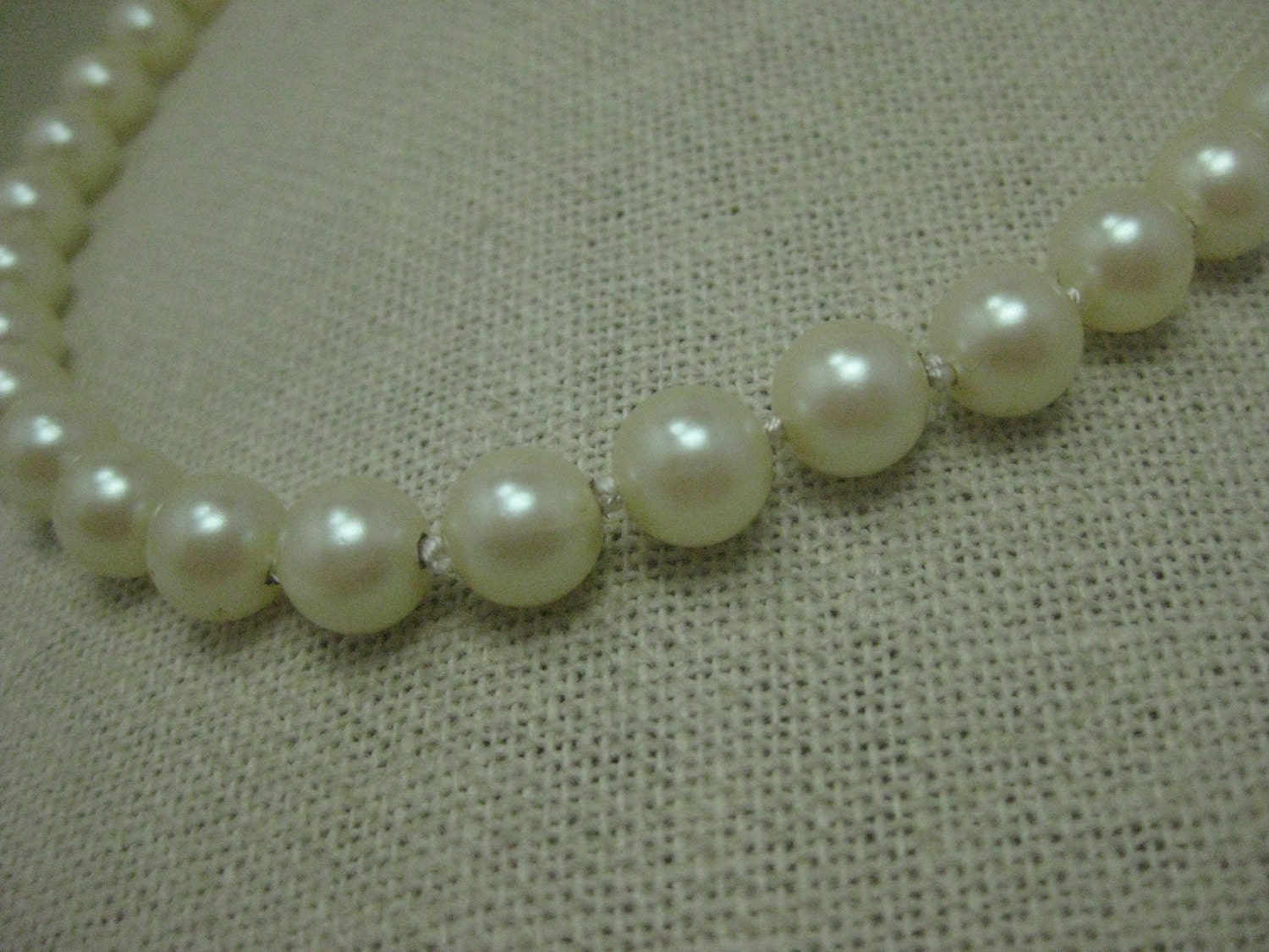 Vintage 8mm White Pearl Necklace, 20, Box Clasp, signed Japan, 1950's