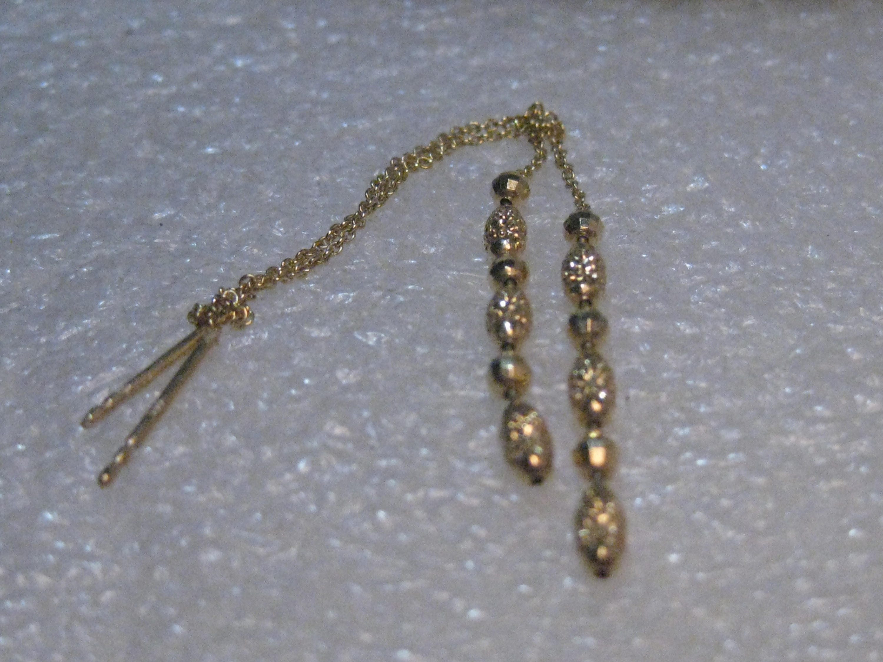 14Kt Beaded Threader Pierced Earrings, 3.75 Long, 3mm wide