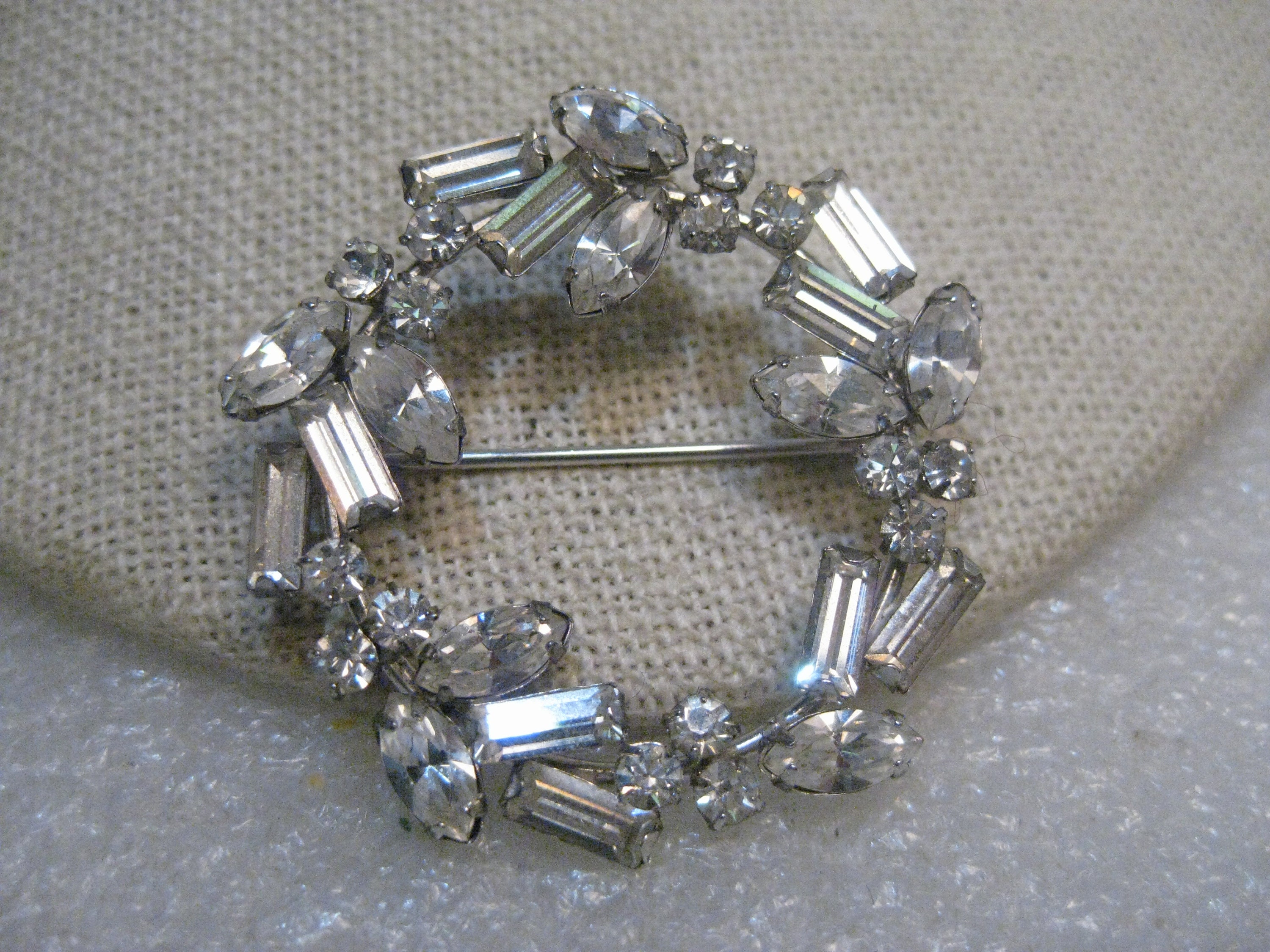 Vintage Sterling Rhinestone Wreath Brooch, signed CA - Carl Art, 1960's,
