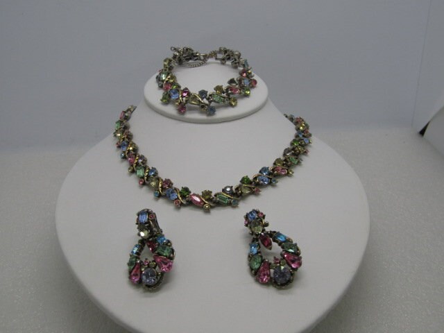 Vintage Hollycraft Rhinestone Demi Parure, Necklace, Bracelet, Clip ...