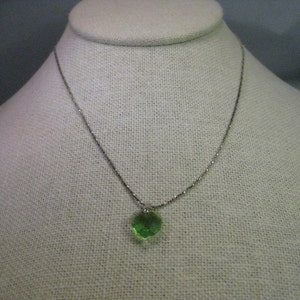 Vintage Necklace, Sterling Silver Chain & Green Crystal Heart Pendant ...