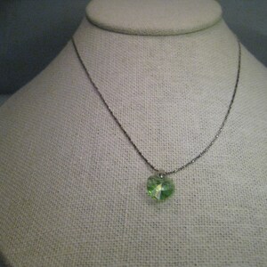 Vintage Necklace, Sterling Silver Chain & Green Crystal Heart Pendant ...