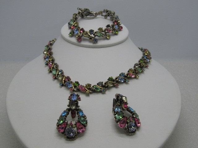 Vintage Hollycraft Rhinestone Demi Parure, Necklace, Bracelet, Clip ...