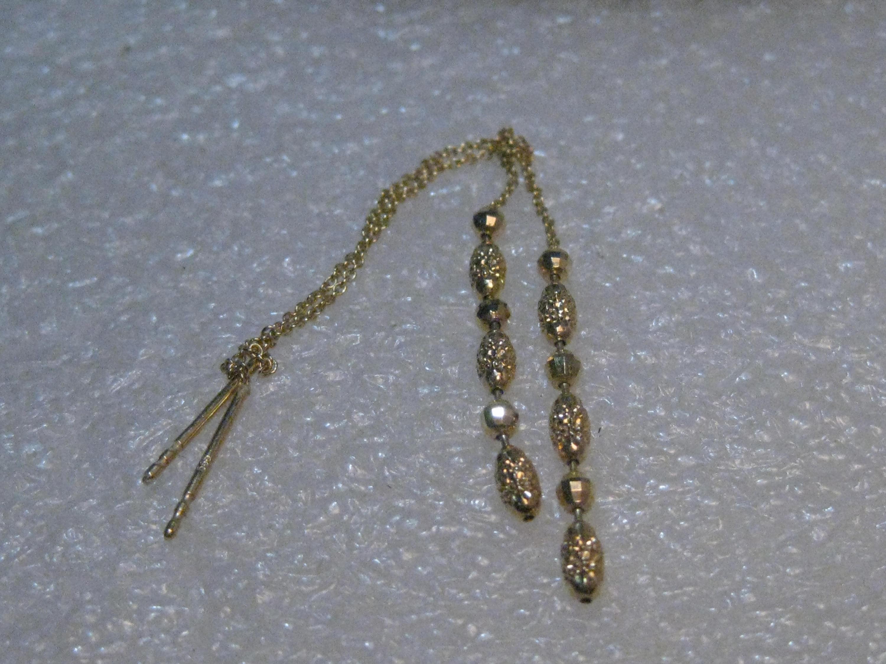 14Kt Beaded Threader Pierced Earrings, 3.75 Long, 3mm wide