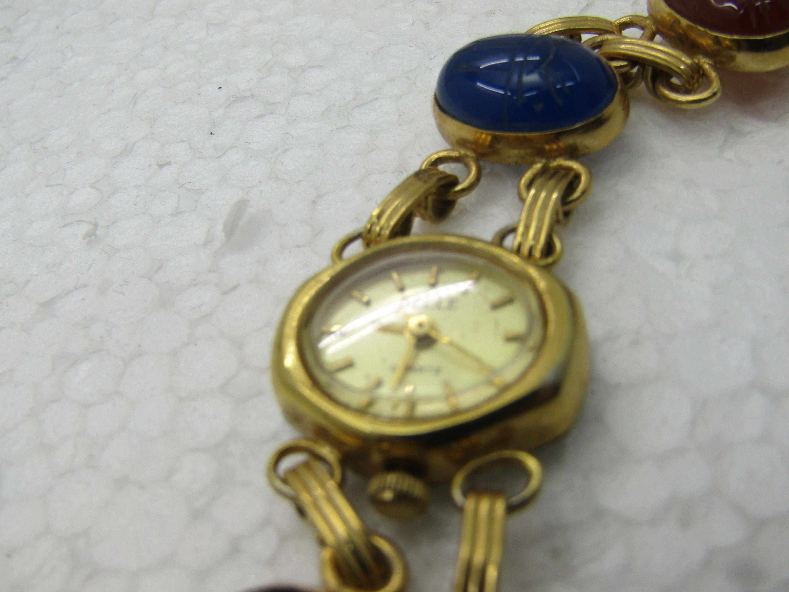 Vintage Gold Tone Scarab Ladies Watch Band, 8 with watch.