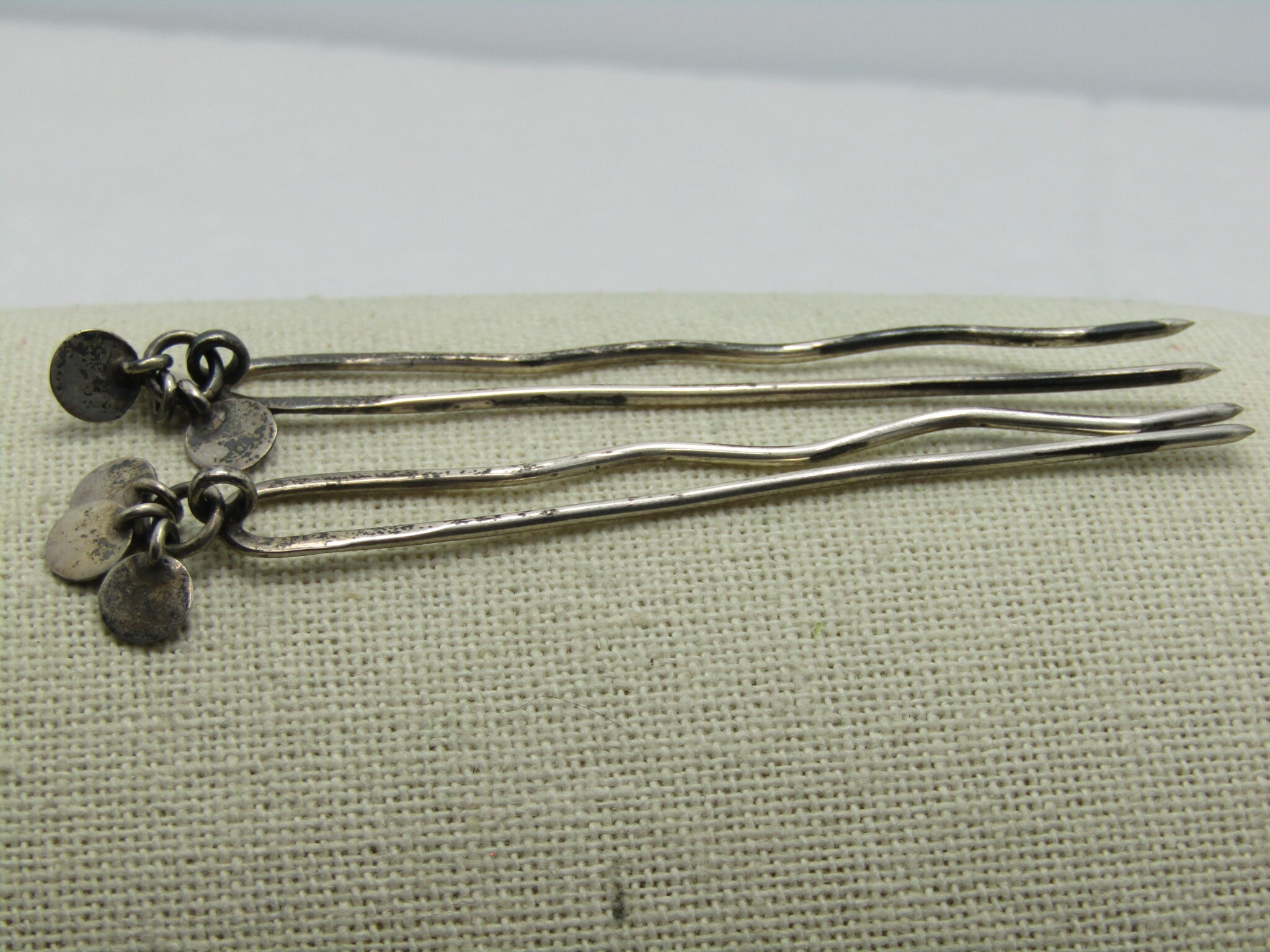 Vintage Pair Sterling Hair Pins, Dangles, Early 1900's, 3, 9.23 Grams ...