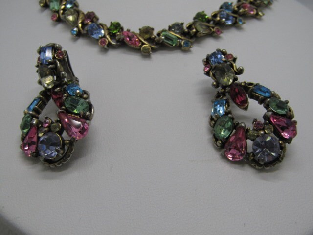 Vintage Hollycraft Rhinestone Demi Parure, Necklace, Bracelet, Clip ...