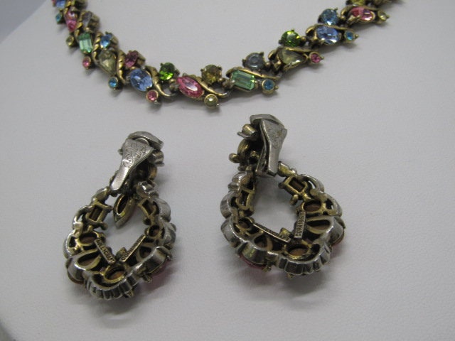 Vintage Hollycraft Rhinestone Demi Parure, Necklace, Bracelet, Clip ...