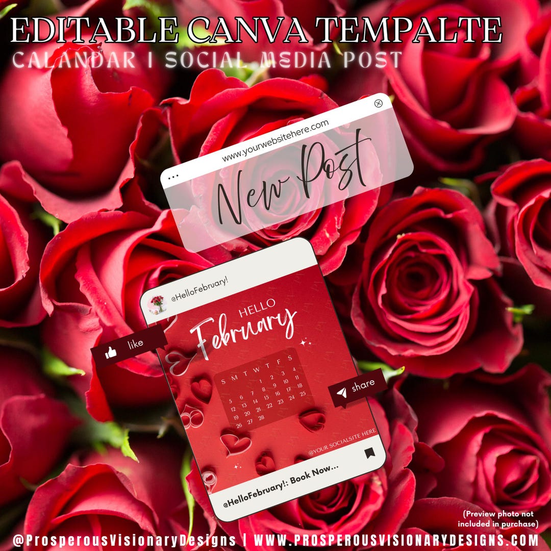 February Social Media Calendar Template – Valentine Canva Editable ...