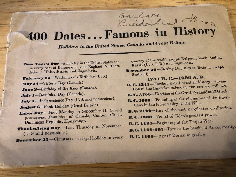 400 Dates Famous in History Brochure - Etsy