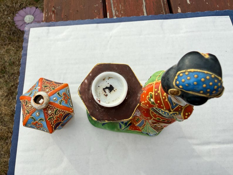 Vintage Japanese Satsuma Moriage Geisha Figural Lamp Base With Lantern ...