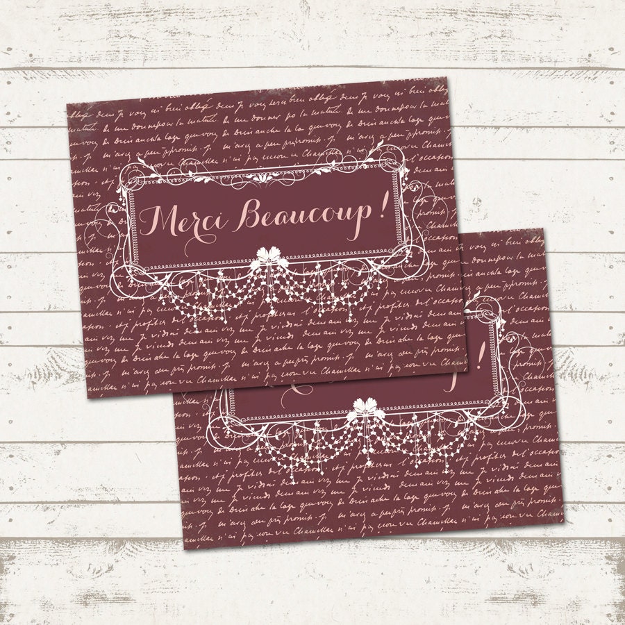Instant Download Thank You Cards - Merci Beaucoup - French, Shabby Chic ...