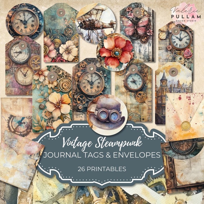 Steampunk Junk Journal Kit: Printable Ephemera, Tags, Pages (PDF ...