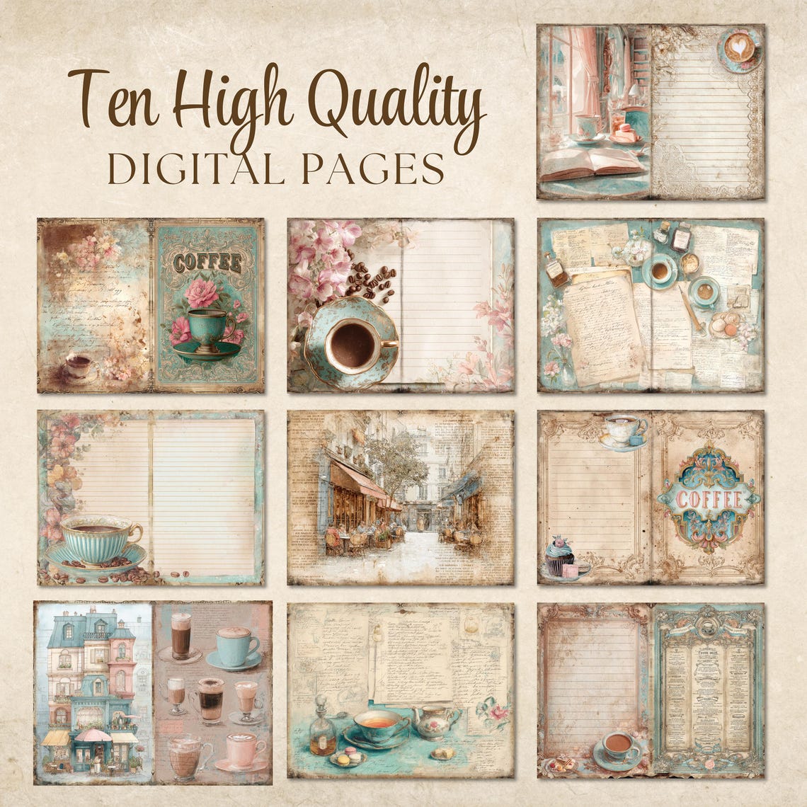 Shabby Chic Coffee Shop Journal Kit: Vintage Printable Ephemera ...
