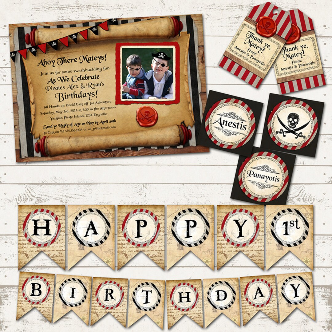 Ahoy There Mateys - Pirate Birthday Party Pack - Rustic, Vintage Design ...