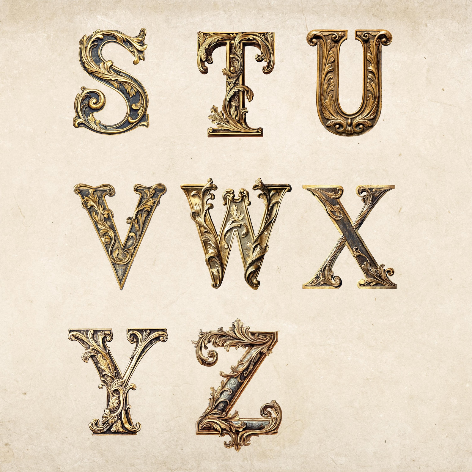 Victorian Gold Alphabet Fussy Cuts: Ornate Monogram Initials (digital ...