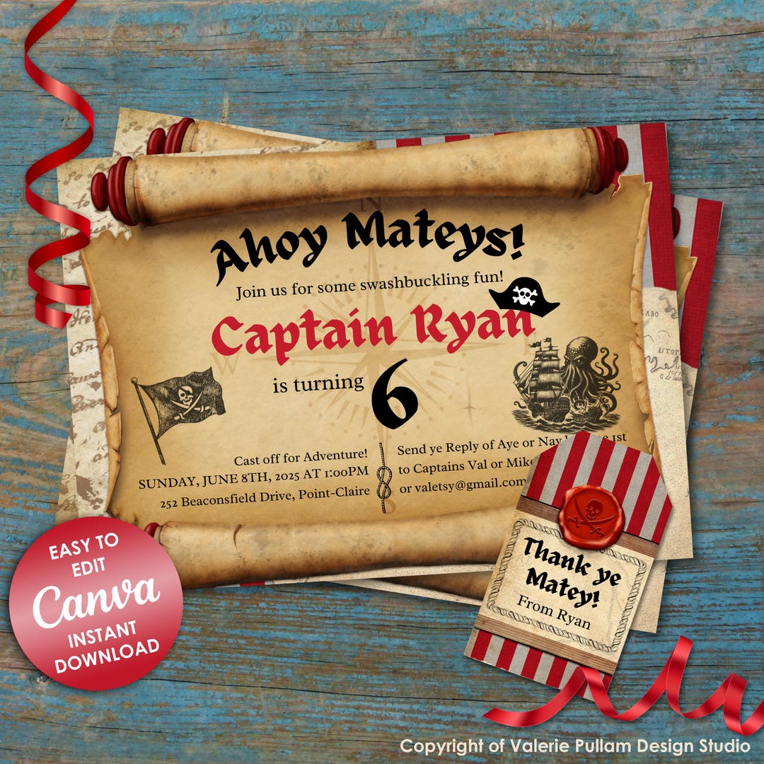 Editable Pirate Birthday Invitation, Ahoy Mateys, Boy Party Invite ...
