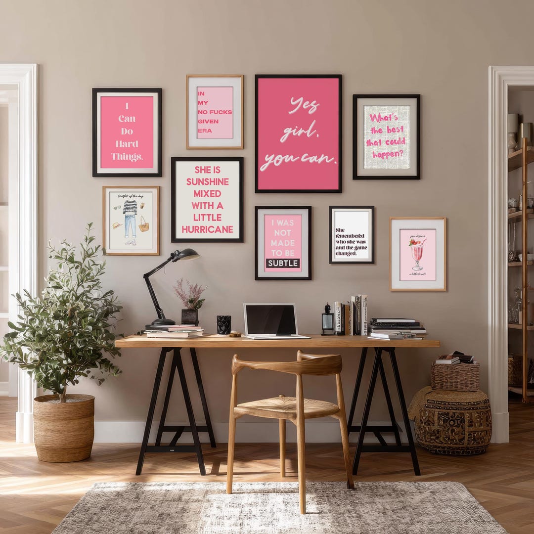 Pink Motivational Wall Art Set | Feminine Inspirational Quote Prints ...