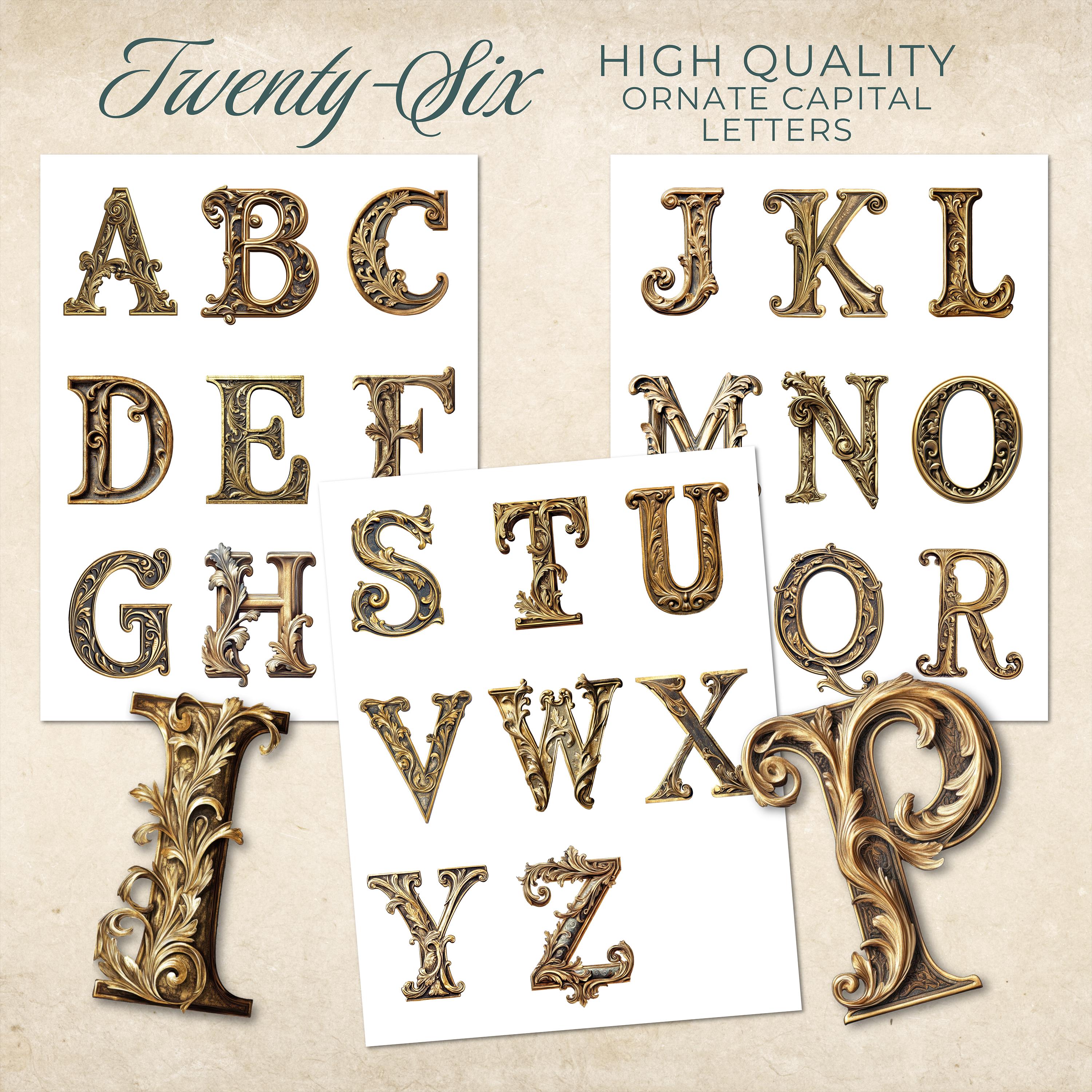 Victorian Gold Alphabet Fussy Cuts: Ornate Monogram Initials (digital ...