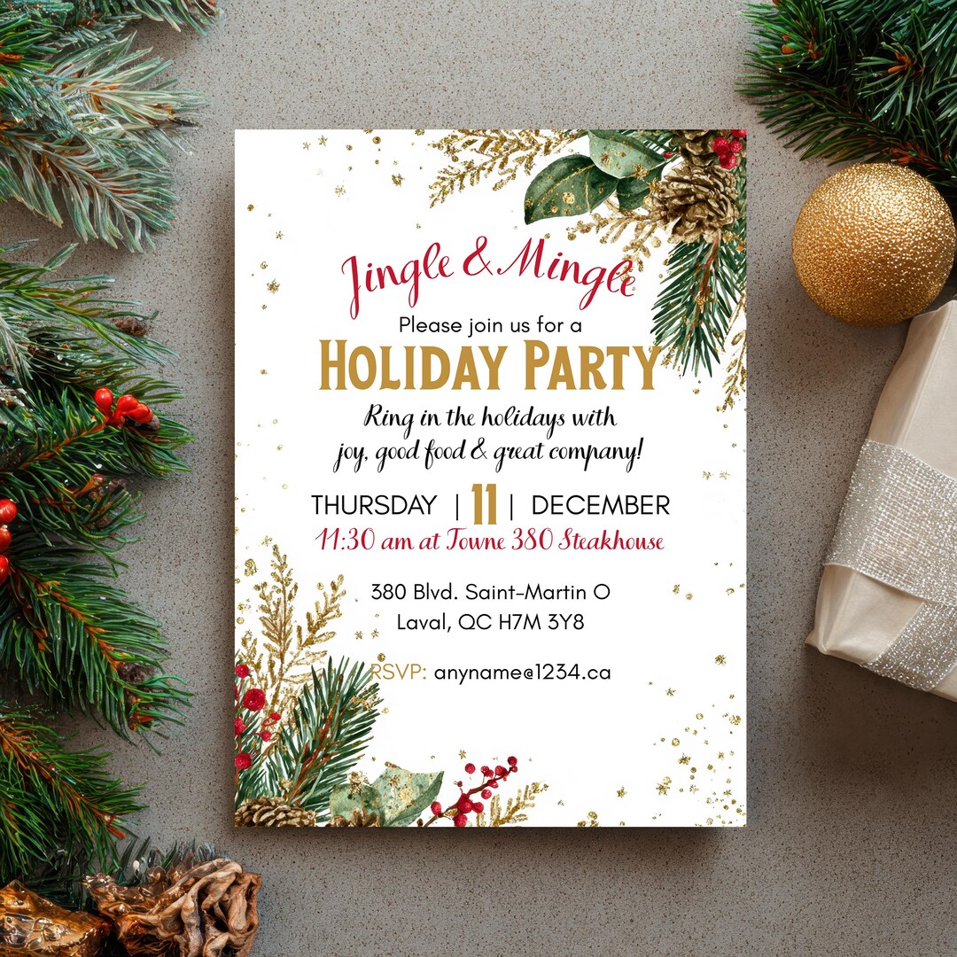 Holiday Party Invitation | Jingle & Mingle Christmas Lunch Invite ...
