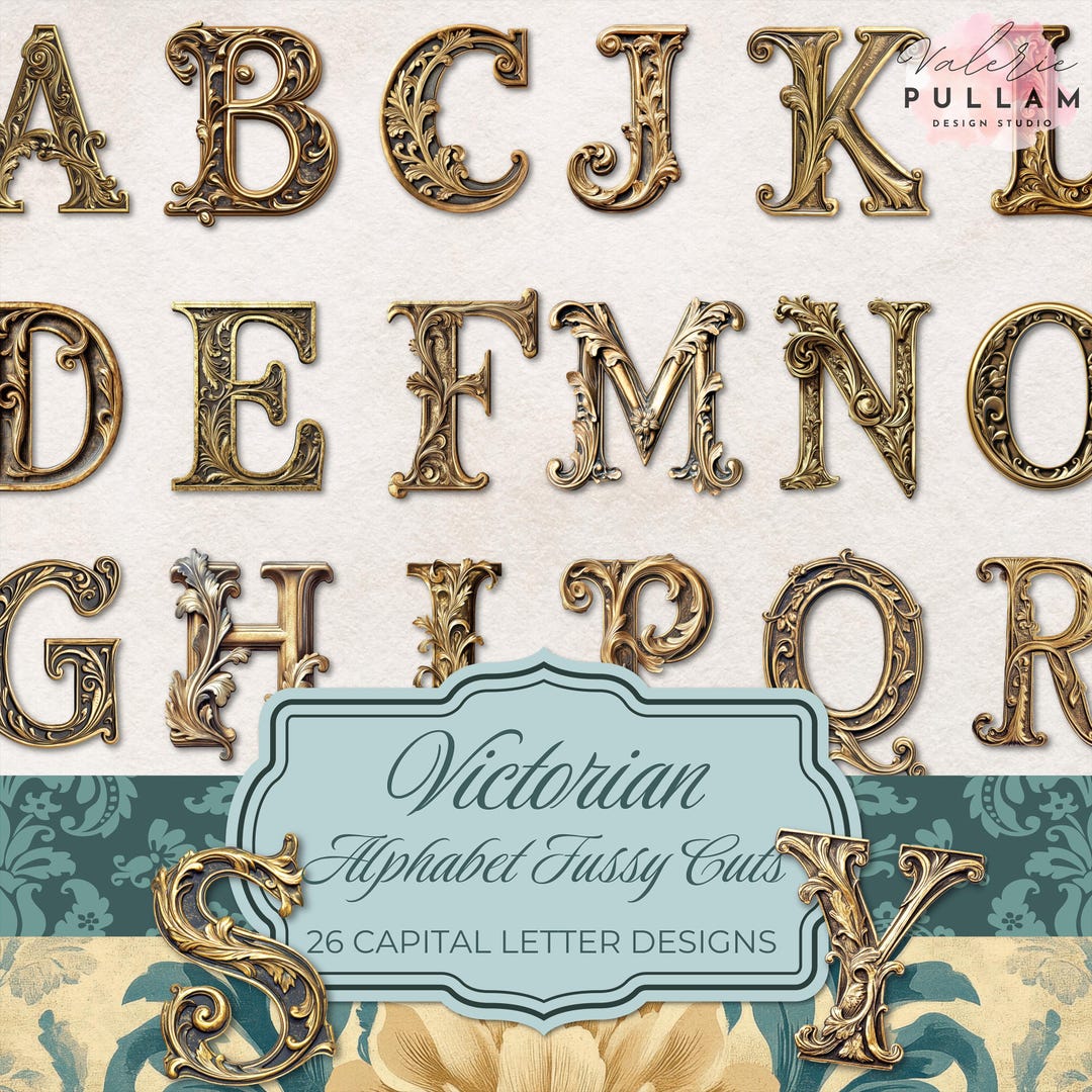 Victorian Gold Alphabet Fussy Cuts: Ornate Monogram Initials (digital ...