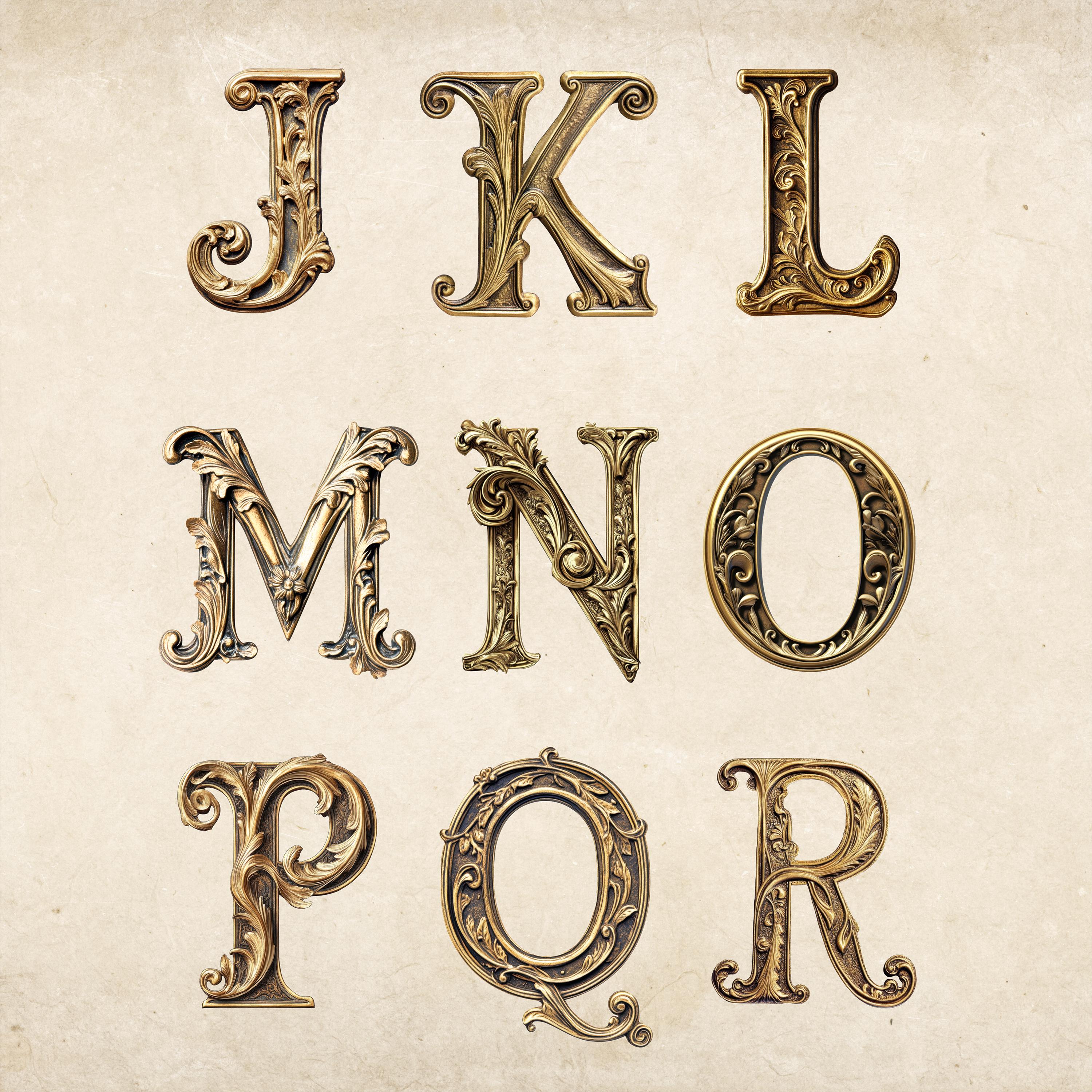 Victorian Gold Alphabet Fussy Cuts: Ornate Monogram Initials (digital ...