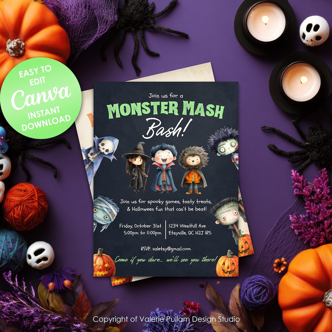 Monster Mash Bash Halloween Invitation Template – Kids Halloween Party ...