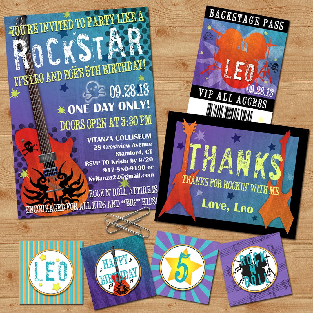 Rockstar Birthday Party Invitation Bundle: Personalized Printable ...