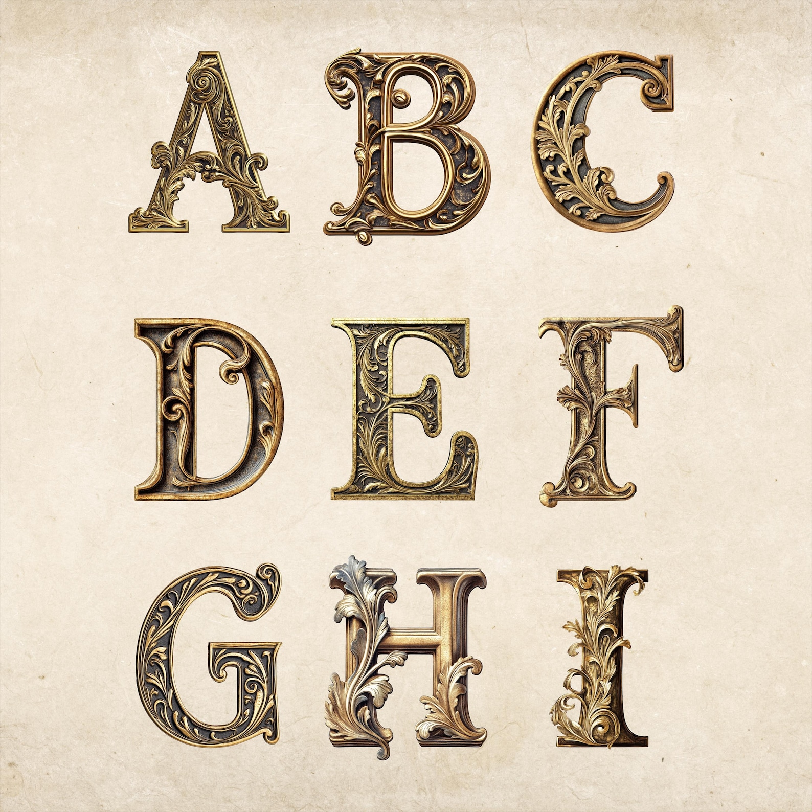 Victorian Gold Alphabet Fussy Cuts: Ornate Monogram Initials (digital ...