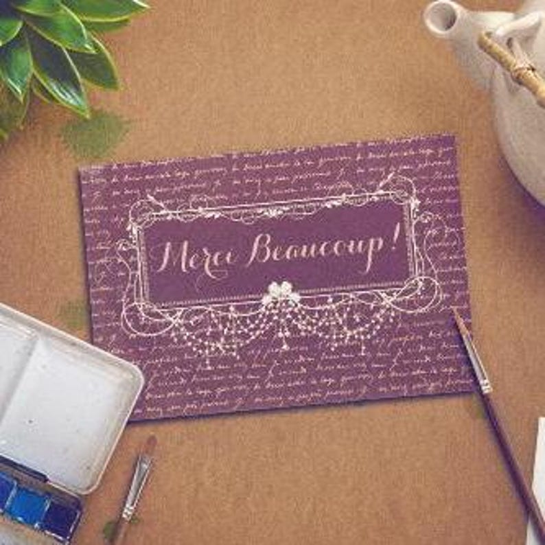 Instant Download Thank You Cards - Merci Beaucoup - French, Shabby Chic ...