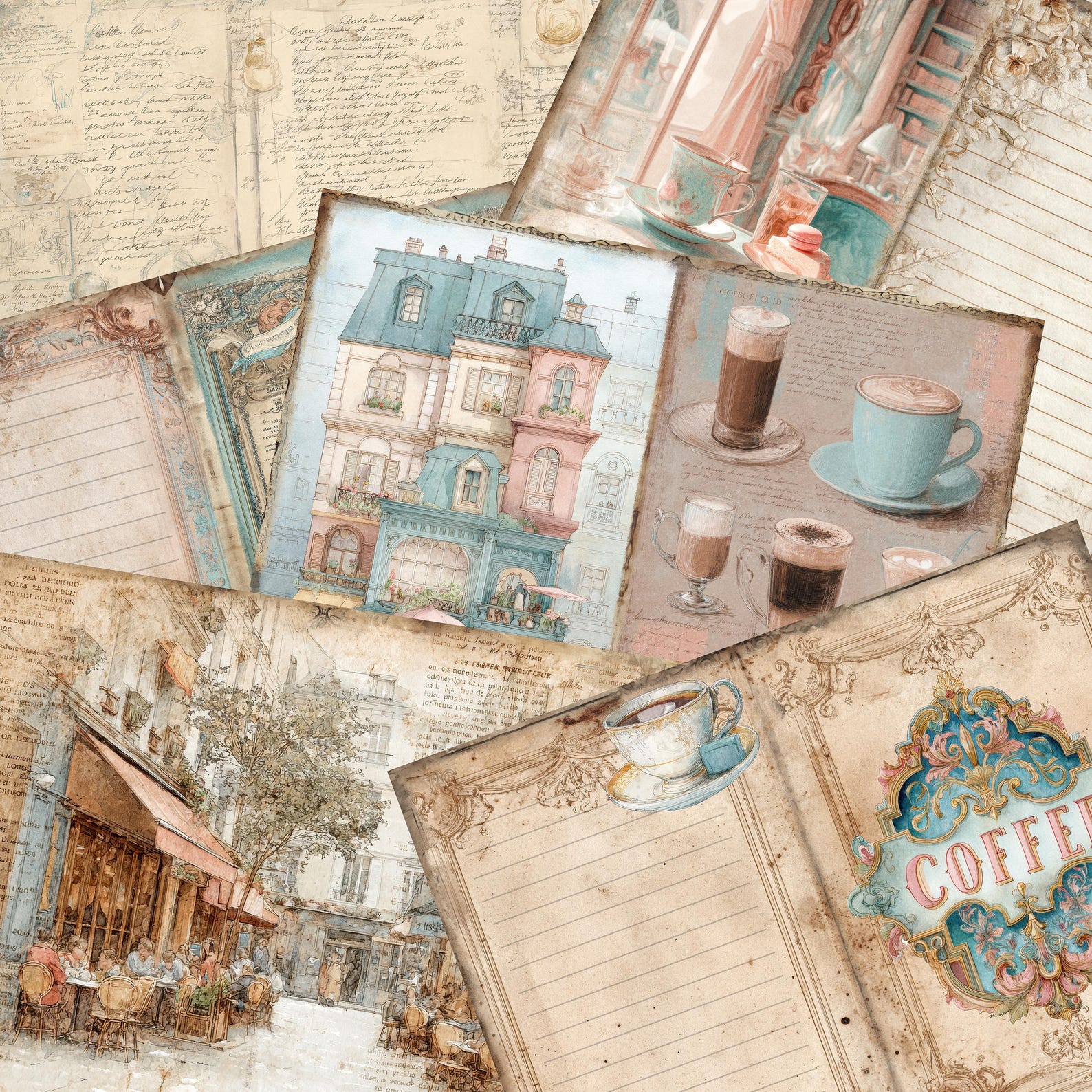 Shabby Chic Coffee Shop Journal Kit: Vintage Printable Ephemera ...
