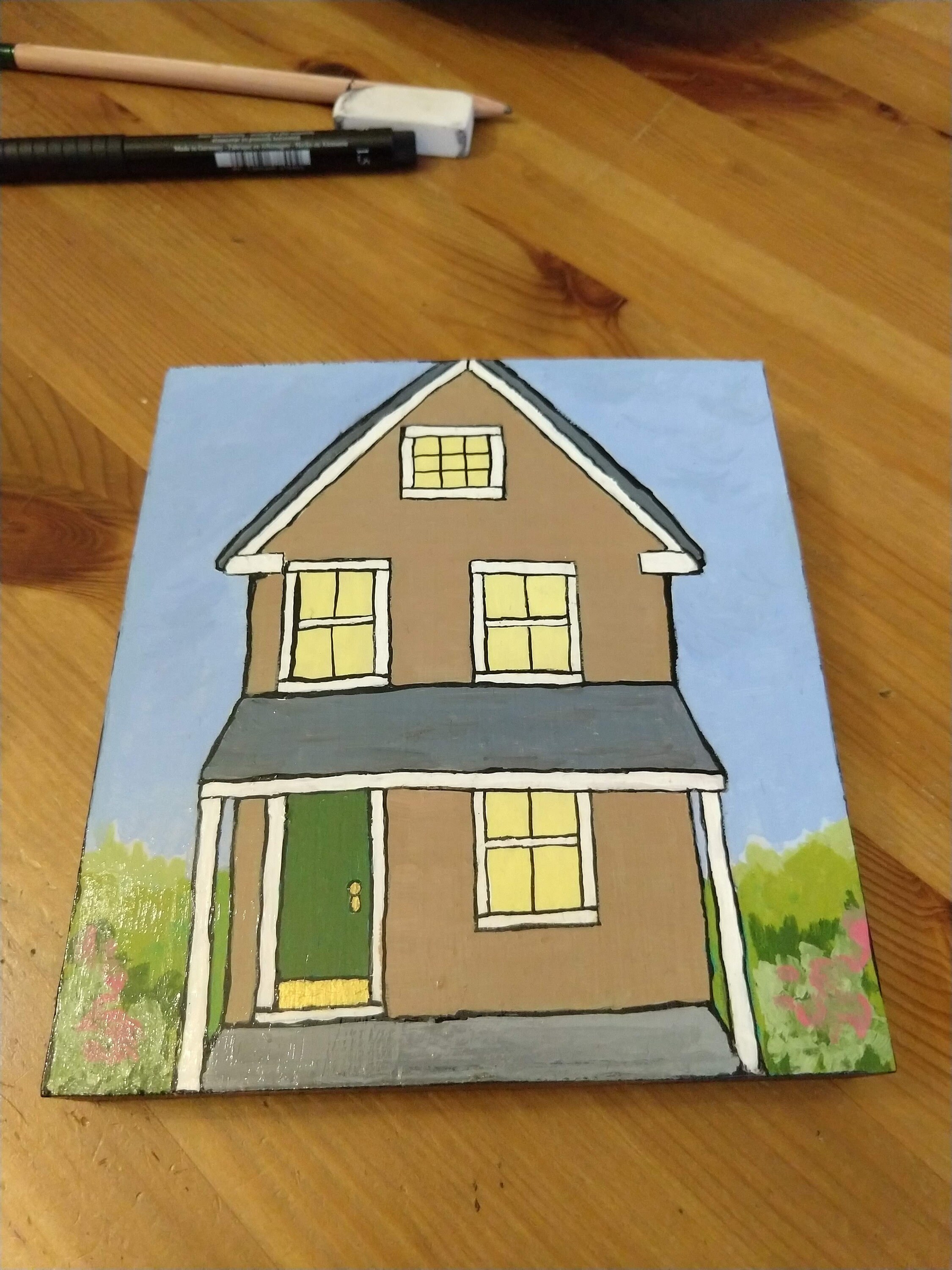 1 Original acrylic painting of house on wood board Small | Etsy
