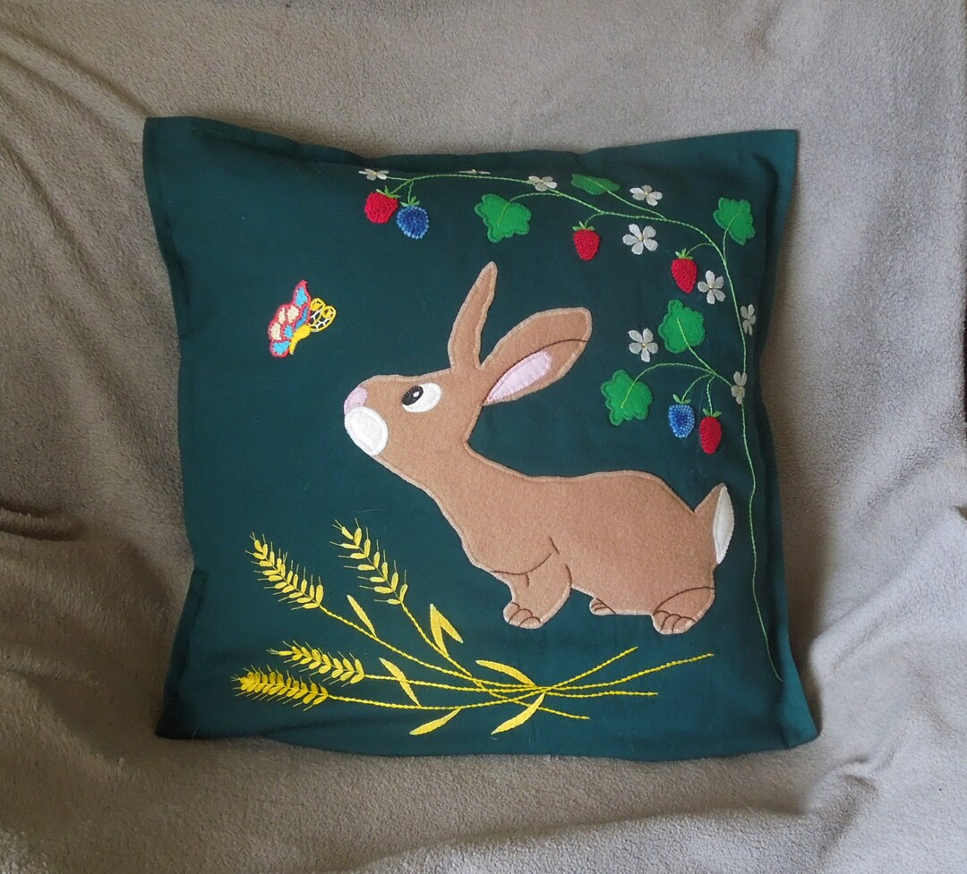 Hare, Rabbit Cushion, Pillow Cover, Handmade, Appliqued, Animal - Etsy UK