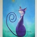 Original Painting for Sale : Fantasy Cats wistful Cat in Purple ...