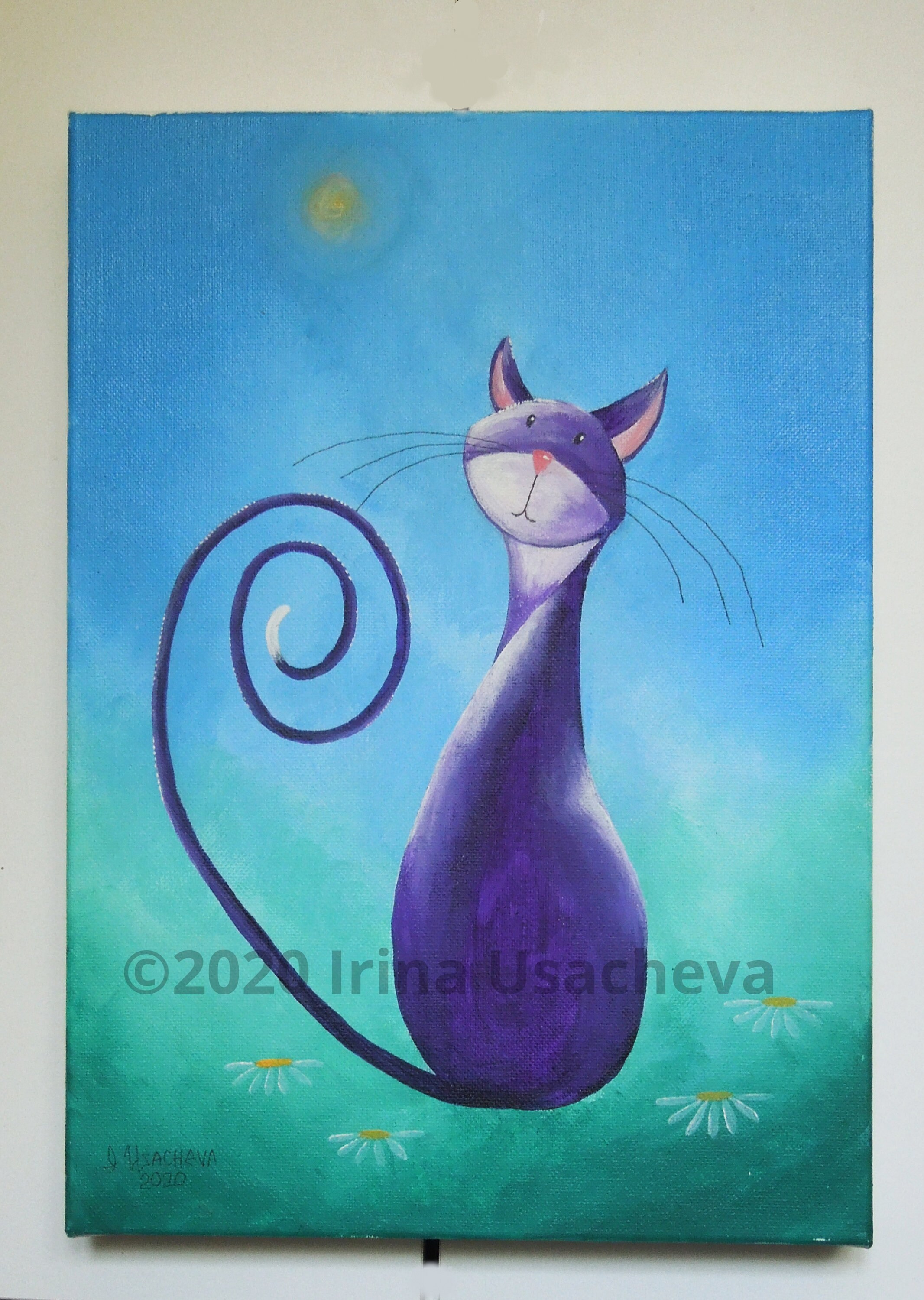 Original Painting for Sale : Fantasy Cats wistful Cat in Purple ...