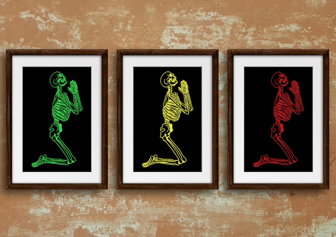 Neon Skeleton Prayer Pray Print Set A4 Wall Art Home Decor Gift for ...
