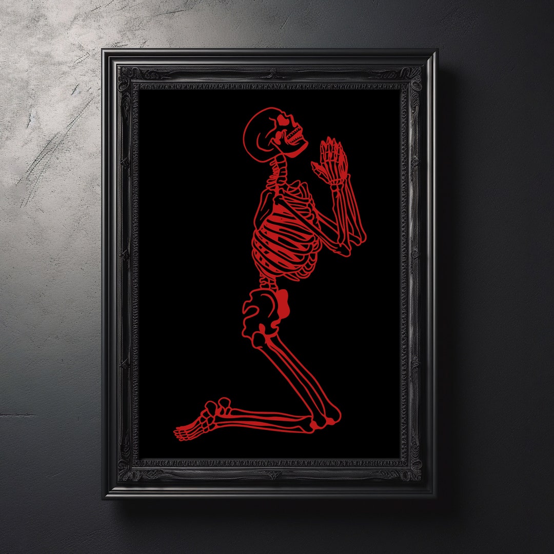 Neon Red Skeleton Prayer Pray Digital Art Print | Printable | Instant ...