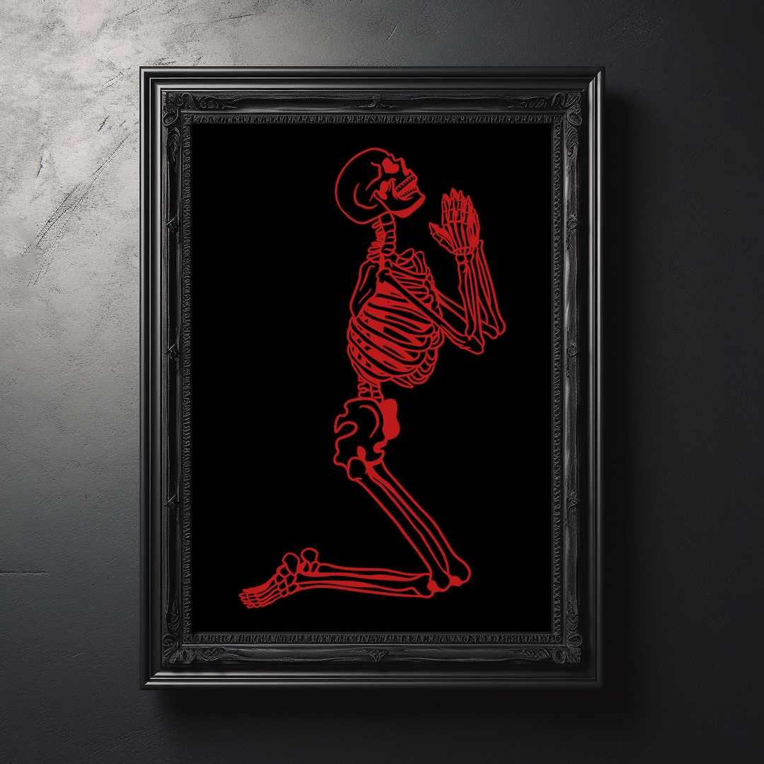 Neon Red Skeleton Prayer Pray Art Print A4 Wall Art Home Decor Gift for ...