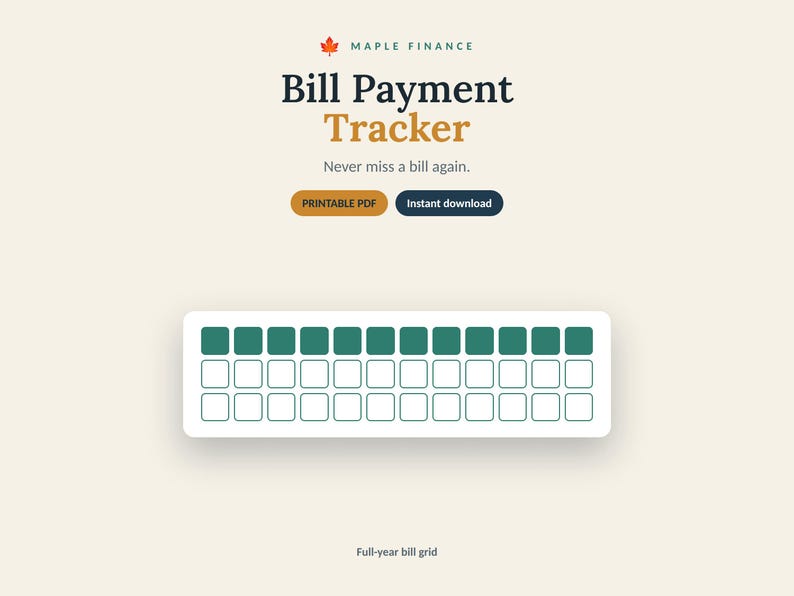 Annual Bill Payment Tracker | Monthly Checklist | Organizer (instant ...