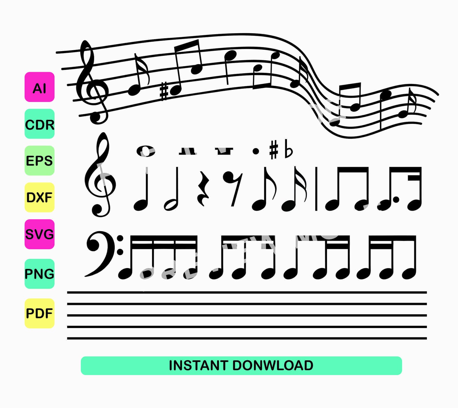 Notas Musicales SVG archivo de corte PNG PDF Vector - Etsy España